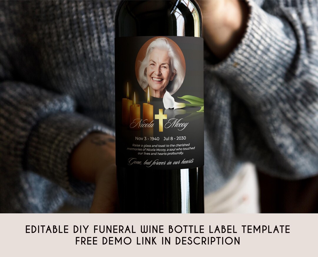 Editable In Loving Memory Photo Memorial Wine Label Template, Printable ...