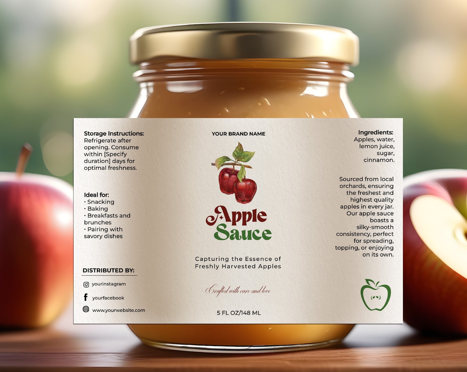 Editable Luxury Apple Sauce Jar Label Template, Printable Modern ...