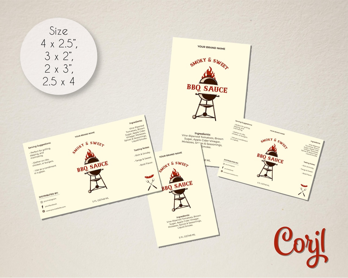 Editable Luxury BBQ Sauce Jar Label Template, Printable Modern Homemade ...