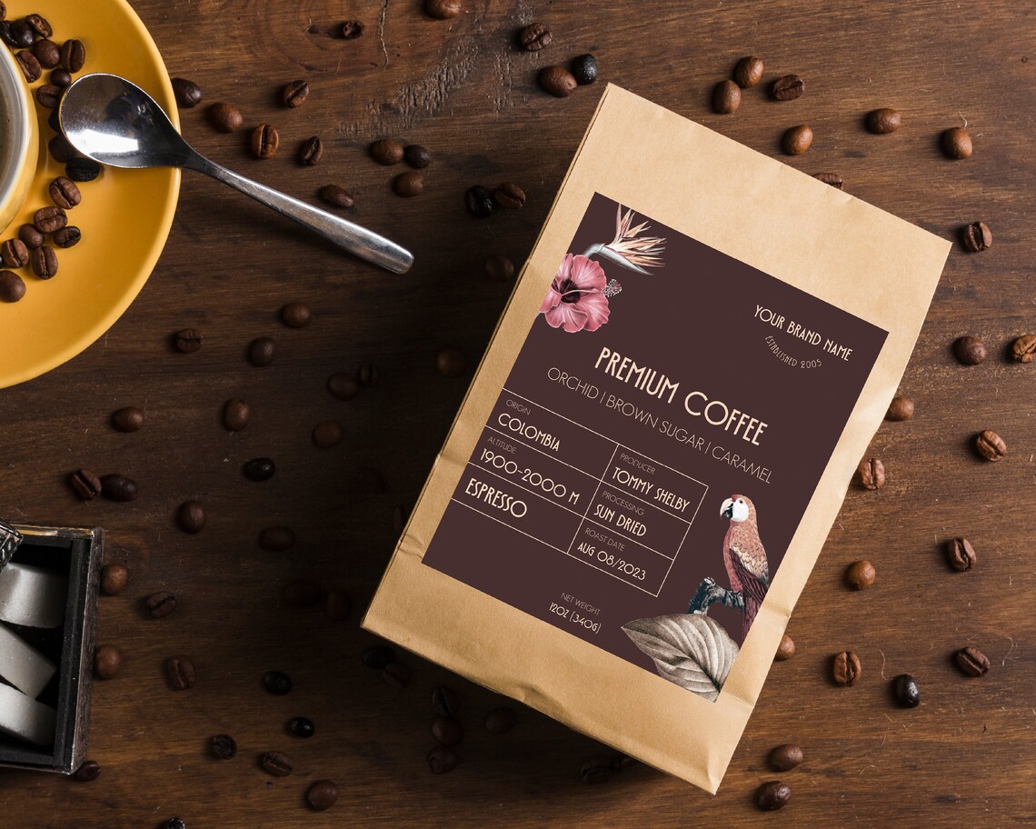 Printable Coffee Bag Label Template, Editable Coffee Bag Label Template ...