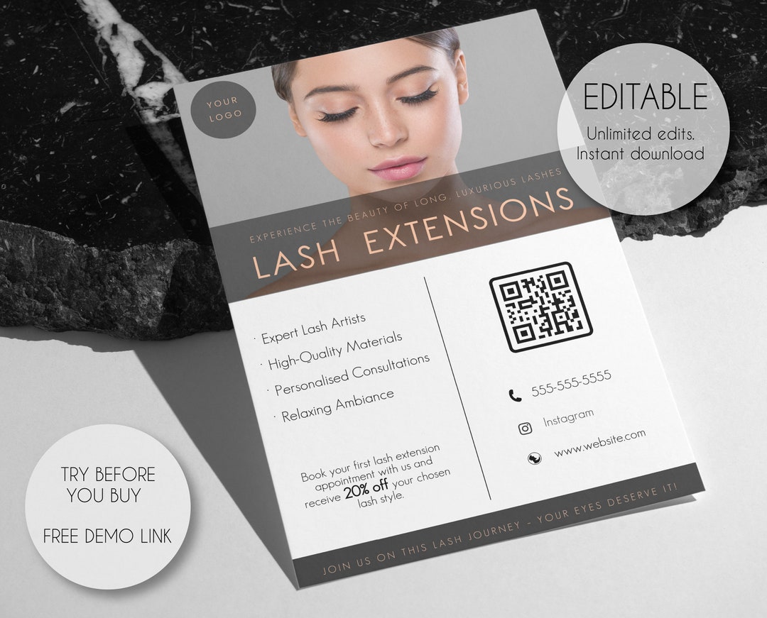 Editable Lash Extensions Flyer Template: Minimalist Design (digital ...