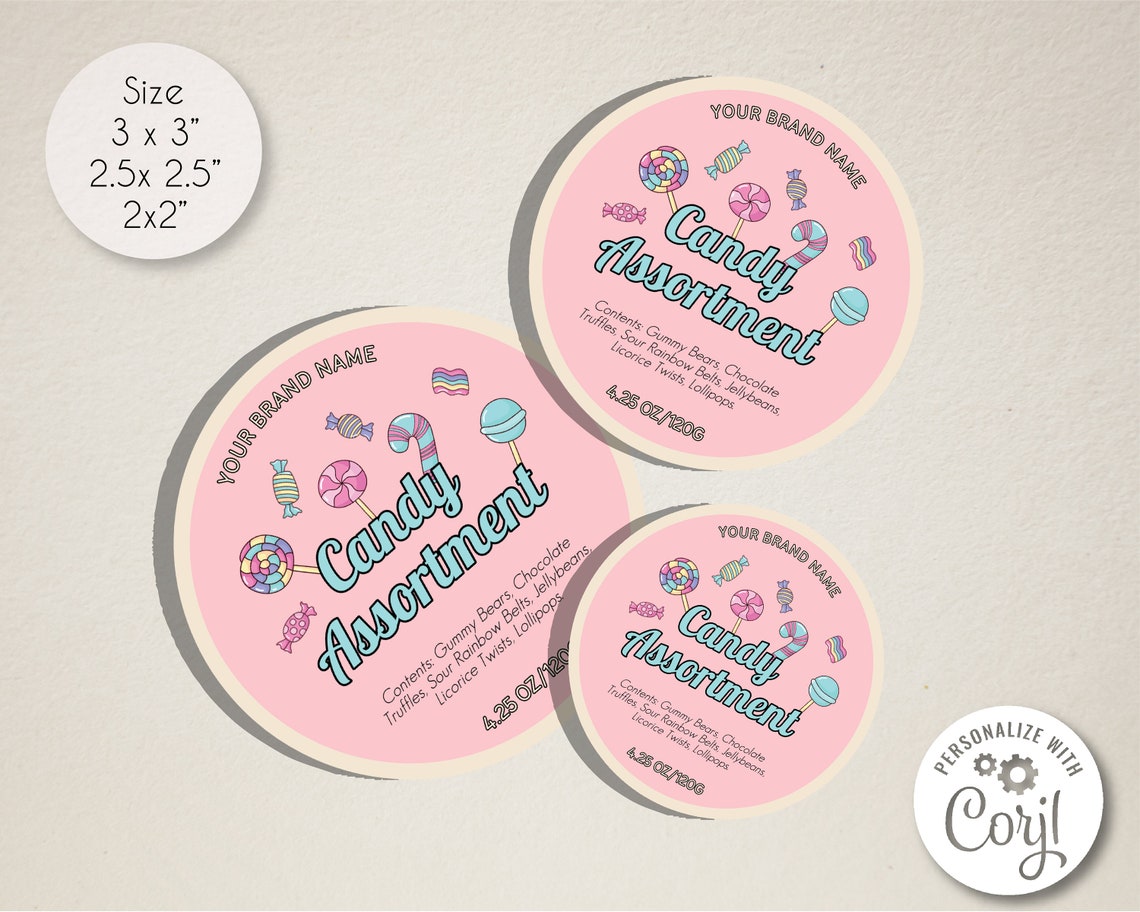 Editable Candy Assortment Round Label Template Printable - Etsy