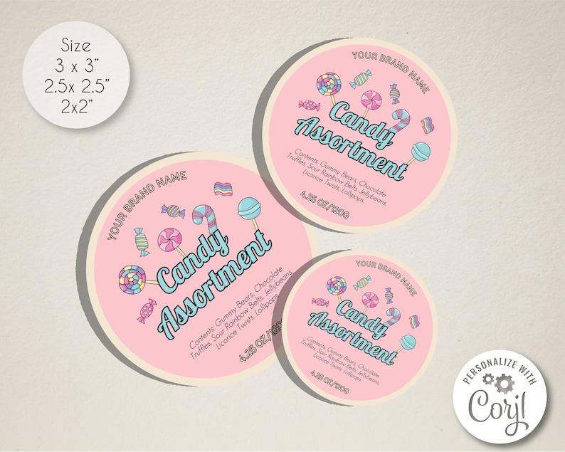 Editable Candy Assortment Round Label Template, Printable Candy in a ...