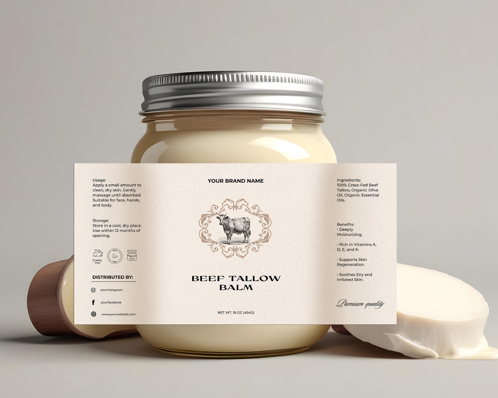 Editable Beef Tallow Jar Label Template, Printable Luxury Tallow Balm ...