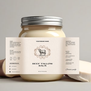 Editable Beef Tallow Balm Jar Label Template: Minimalist Design ...