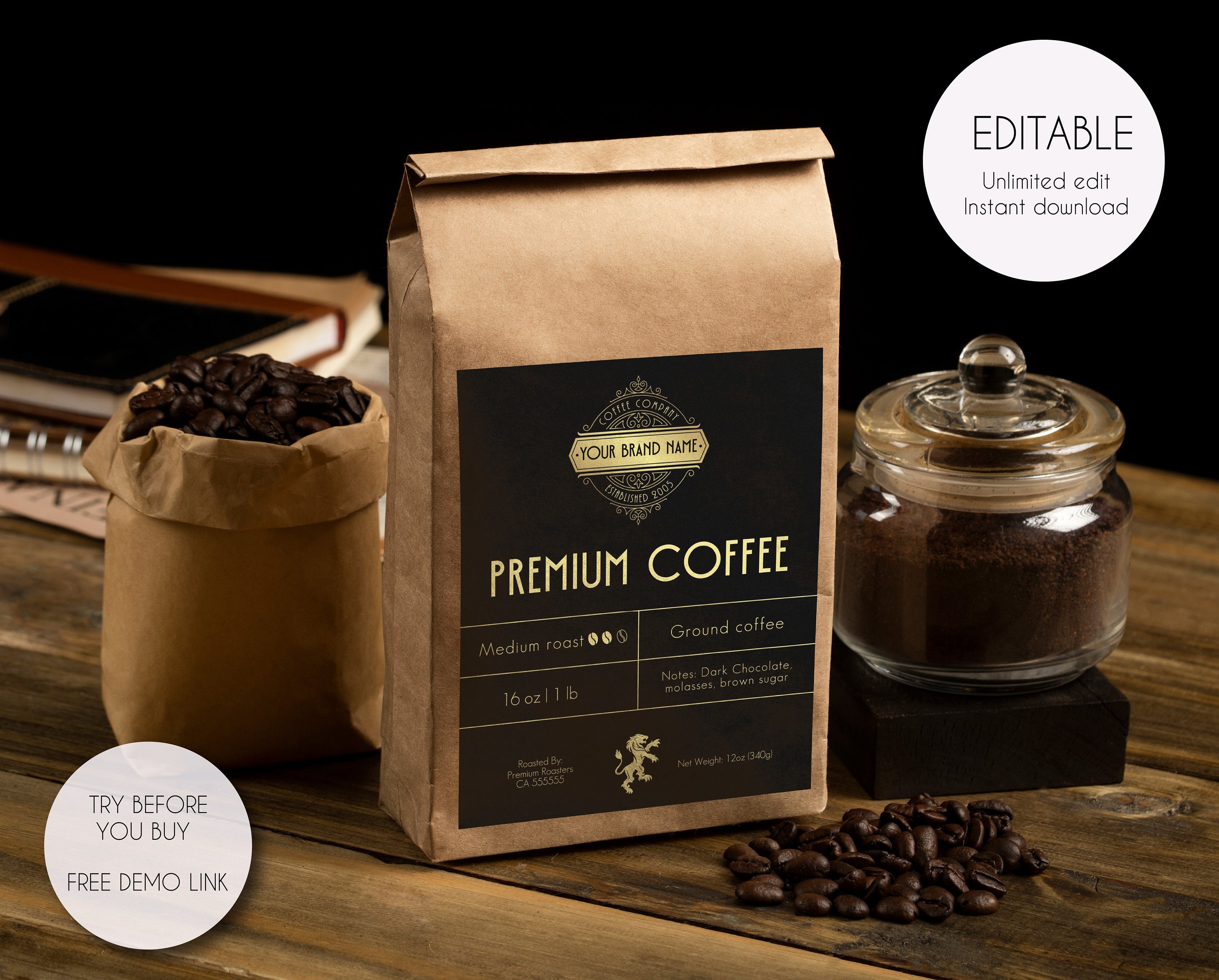 Editable Modern Coffee Bag Label Template (digital Download) - Etsy