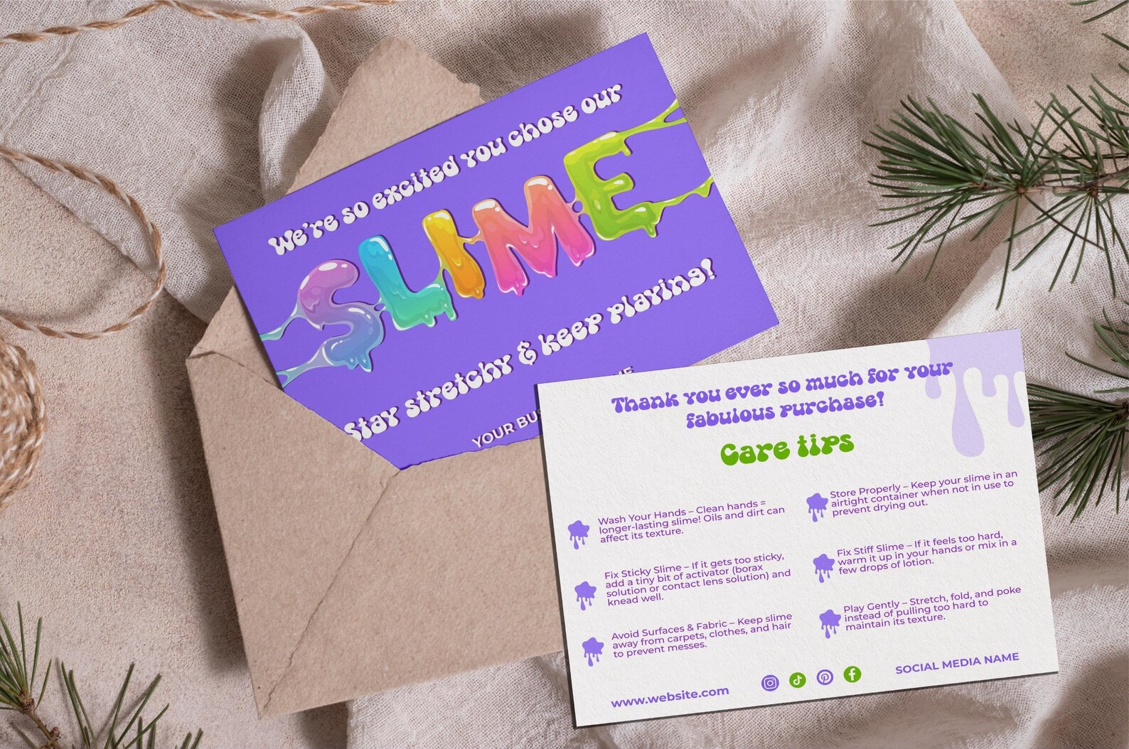 Editable Slime Instruction Care Card Template, Printable Slime ...