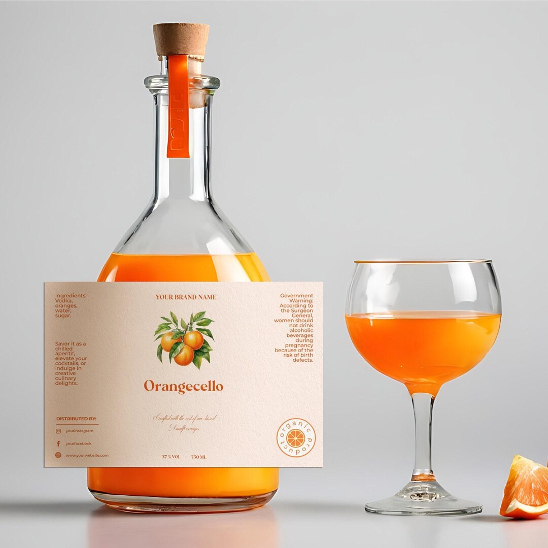 Luxury Orangecello Bottle Label Template: Editable DIY Design (digital ...