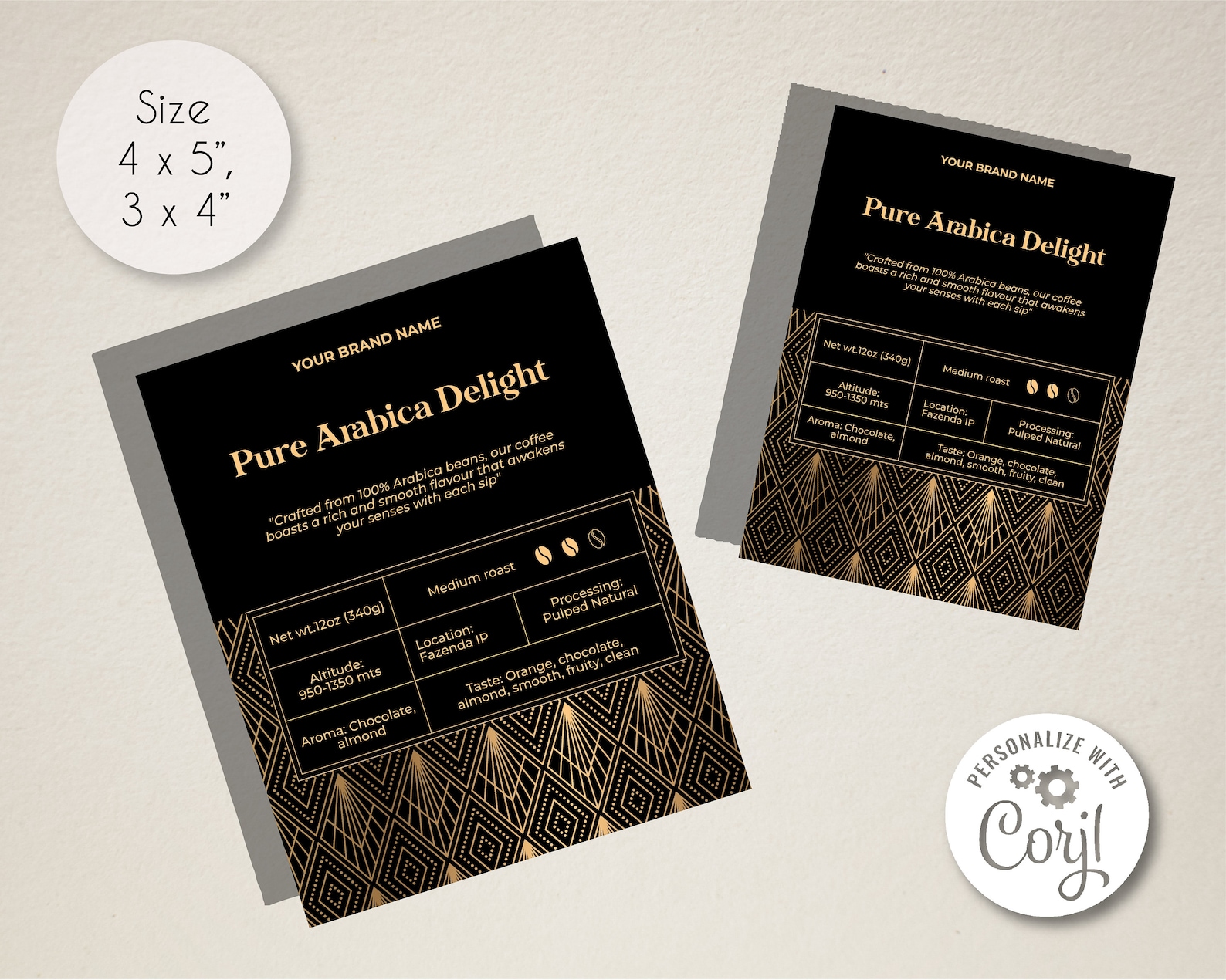 Editable Modern Arabica Coffee Bag Label Template, Printable Luxury ...