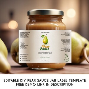 Editable Luxury Pear Sauce Jar Label Template, Printable Modern ...