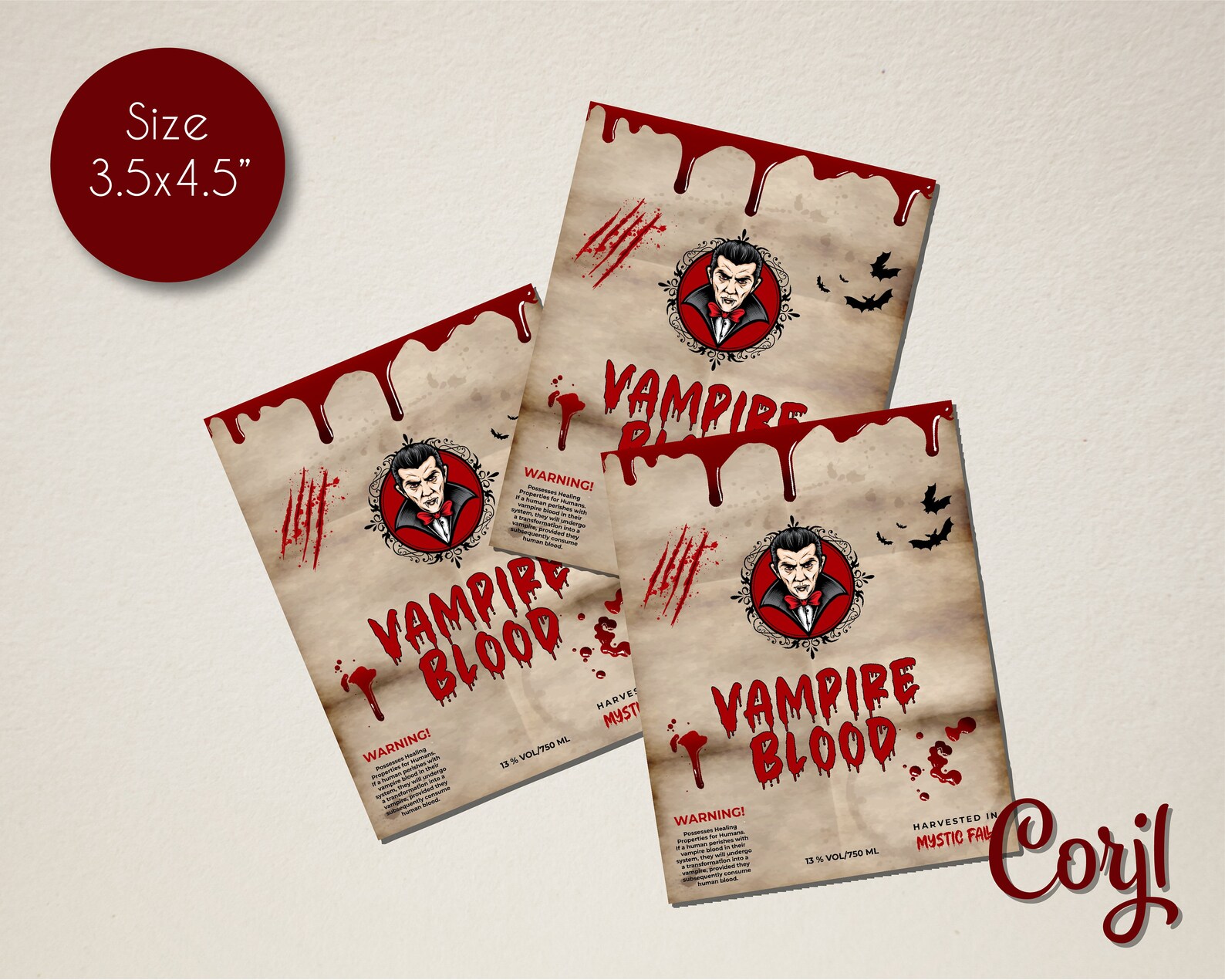 Editable Vampire Blood Wine Label: Halloween Party Sticker Template ...