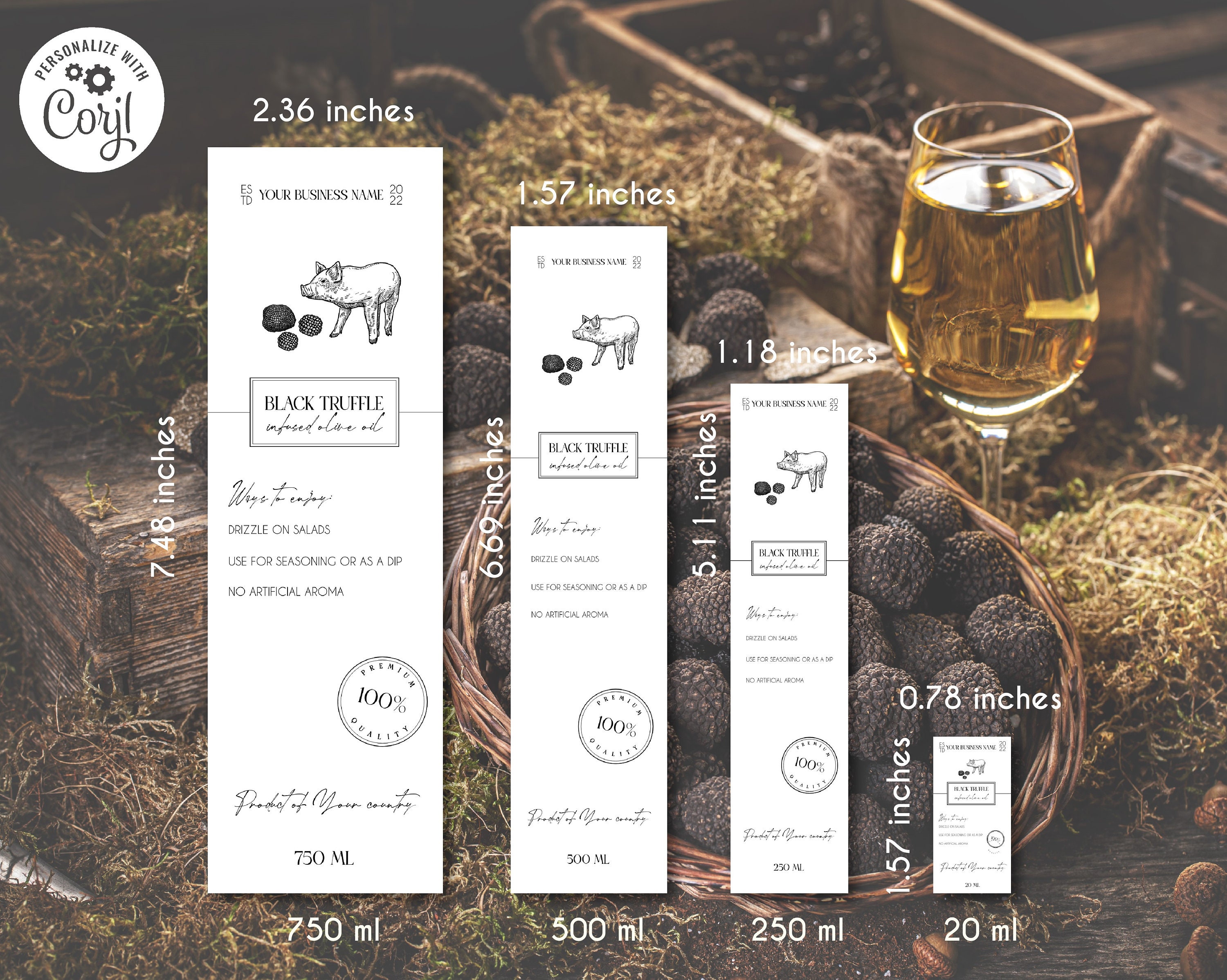 Truffle Oil Bottle Label Printable, Editable Truffle Infused Olive Oil ...