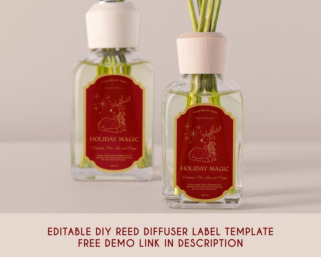 Editable Christmas Reed Diffuser Label Template, Printable Festive ...