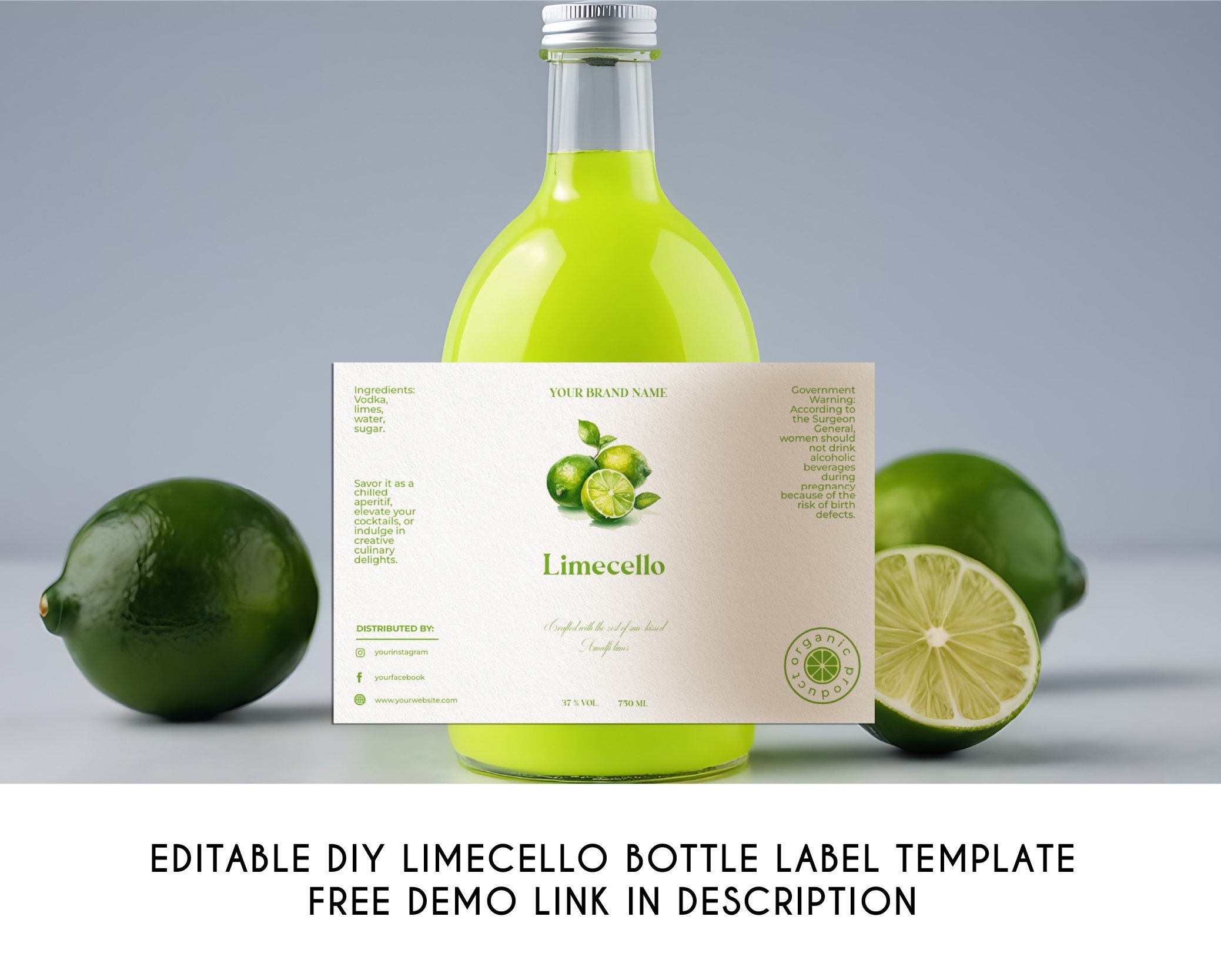 Editable Luxury Limecello Bottle Label Template, Printable Homemade ...