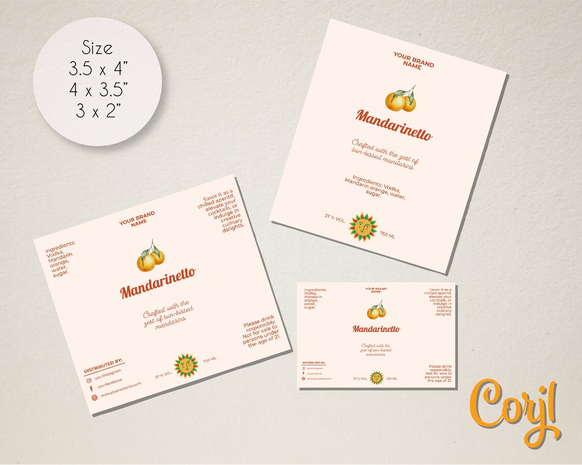 Editable Luxury Mandarinetto Bottle Label Template, Printable Homemade ...