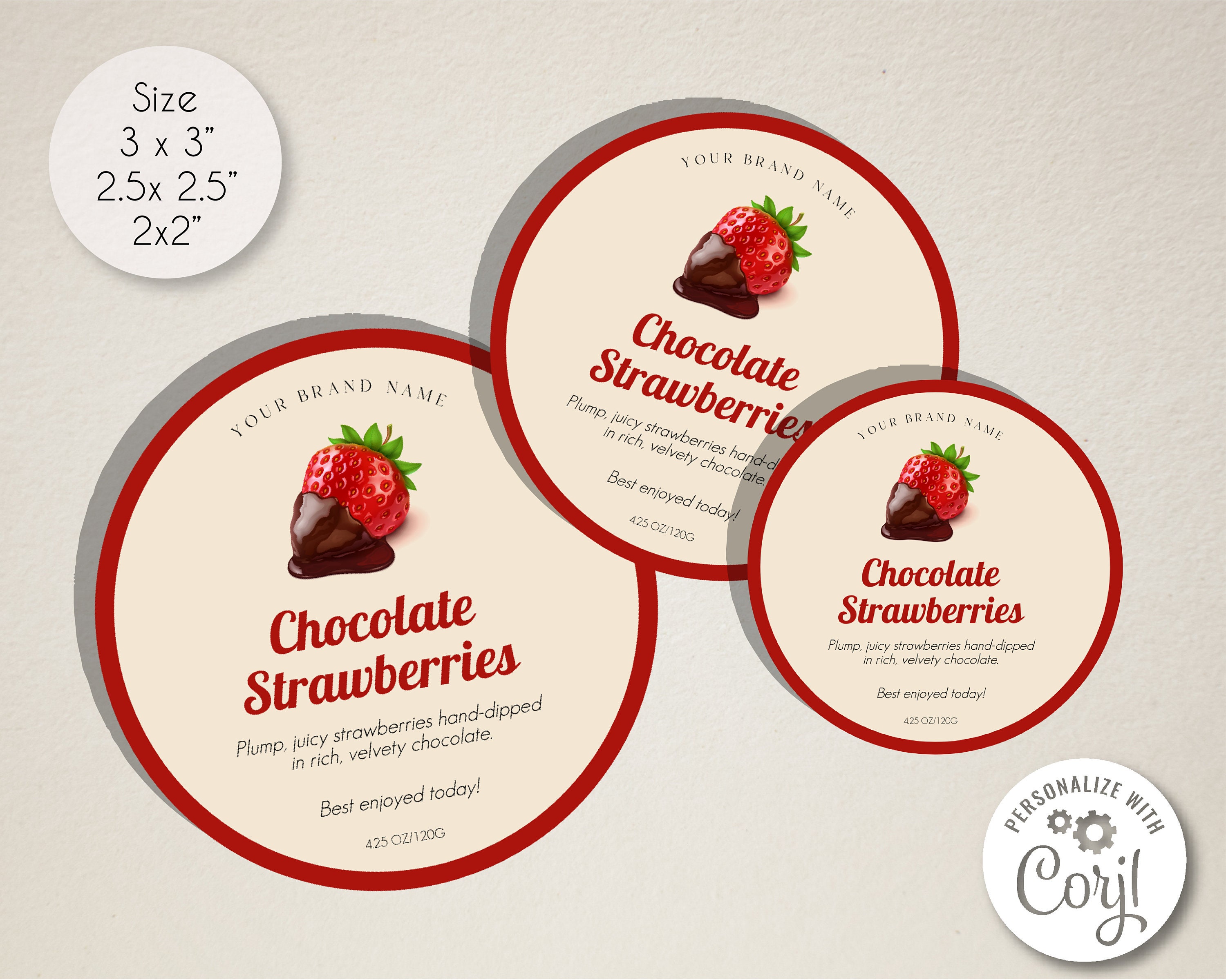 Editable Chocolate Strawberries Round Label Template (digital Download ...