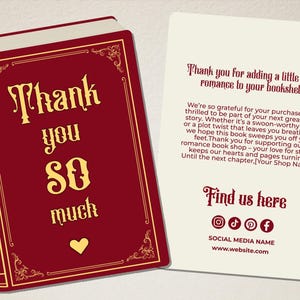 Editable Book Thank You Card Template: Booklover Order Insert (digital ...