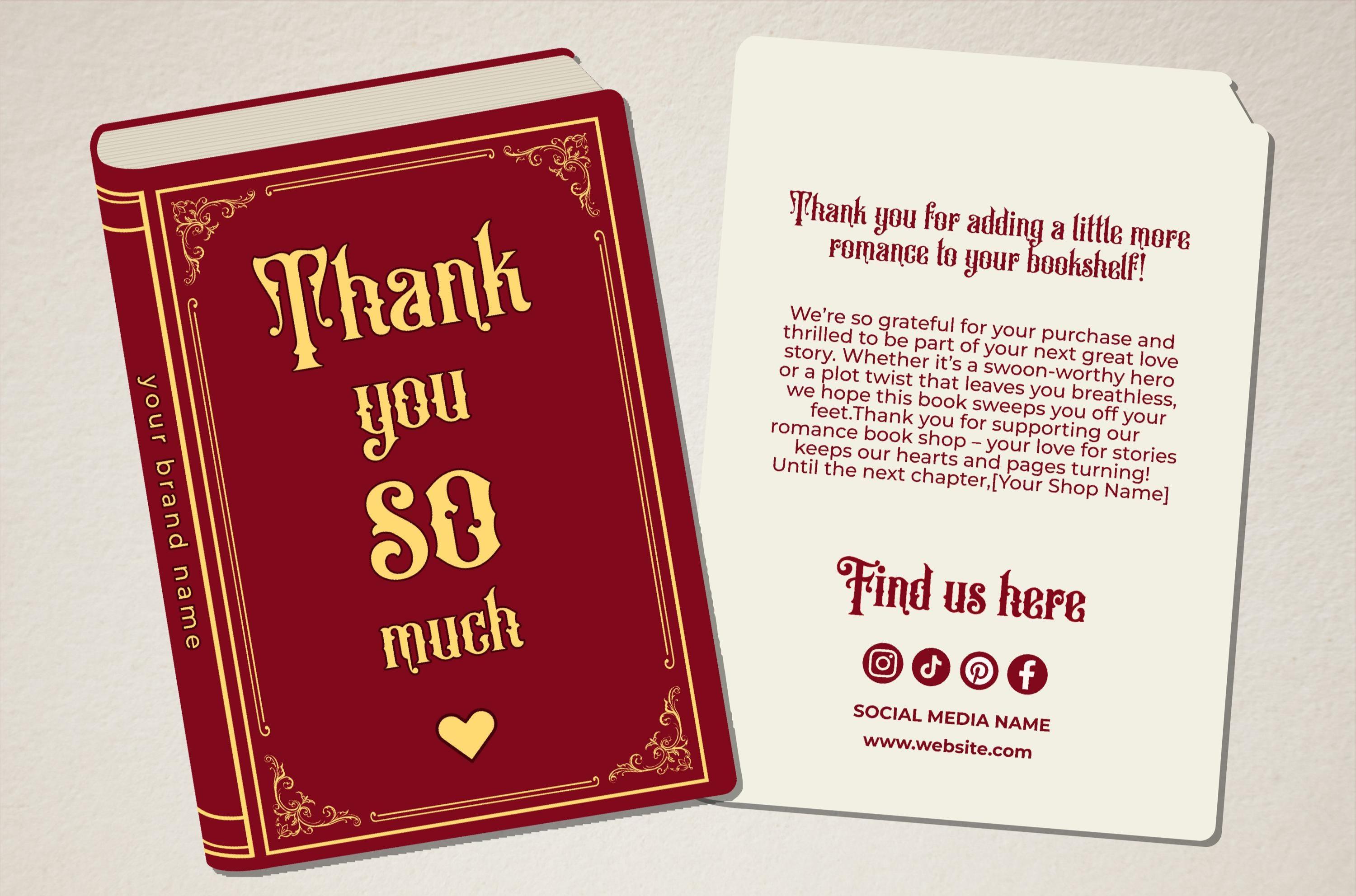 Editable Book Business Thank You Card Template, Printable Thank You ...