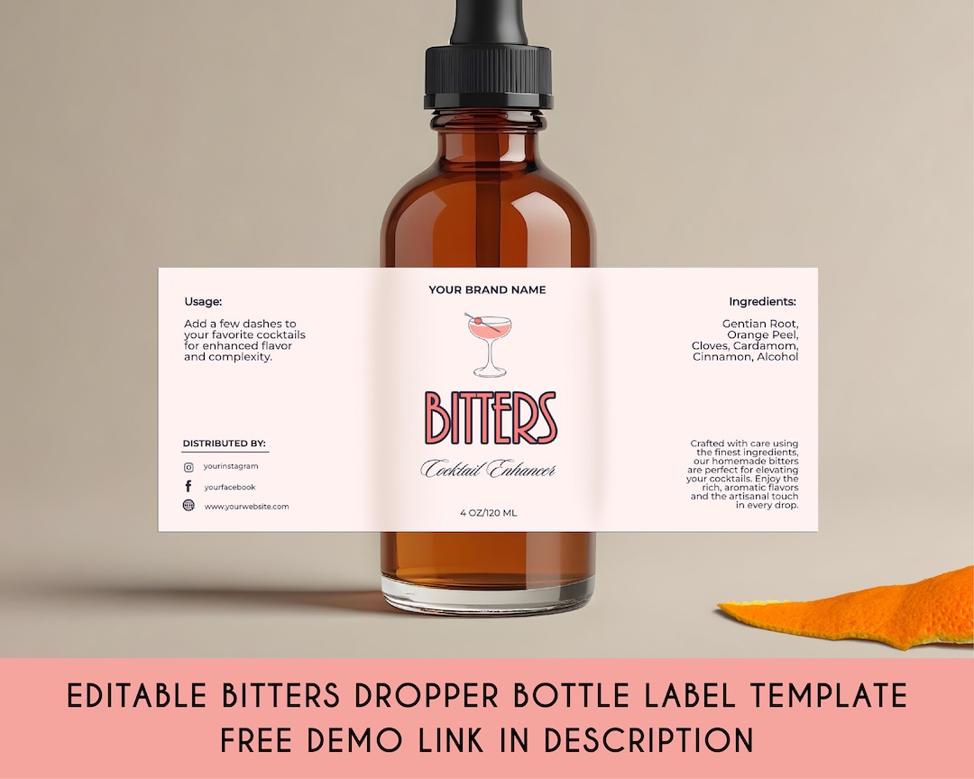 Editable Homemade Bitters Dropper Bottle Label Template, Printable ...