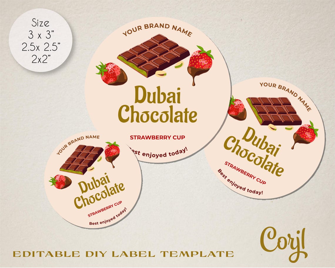 Editable Dubai Chocolate Strawberry Cup Label: Chocolate Strawberries ...