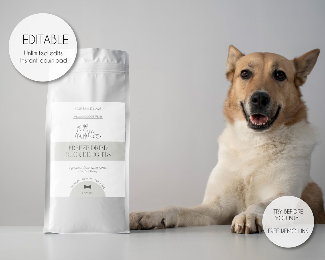 Editable Dog Food Label Template, Minimalist Dog Treats Label Template ...
