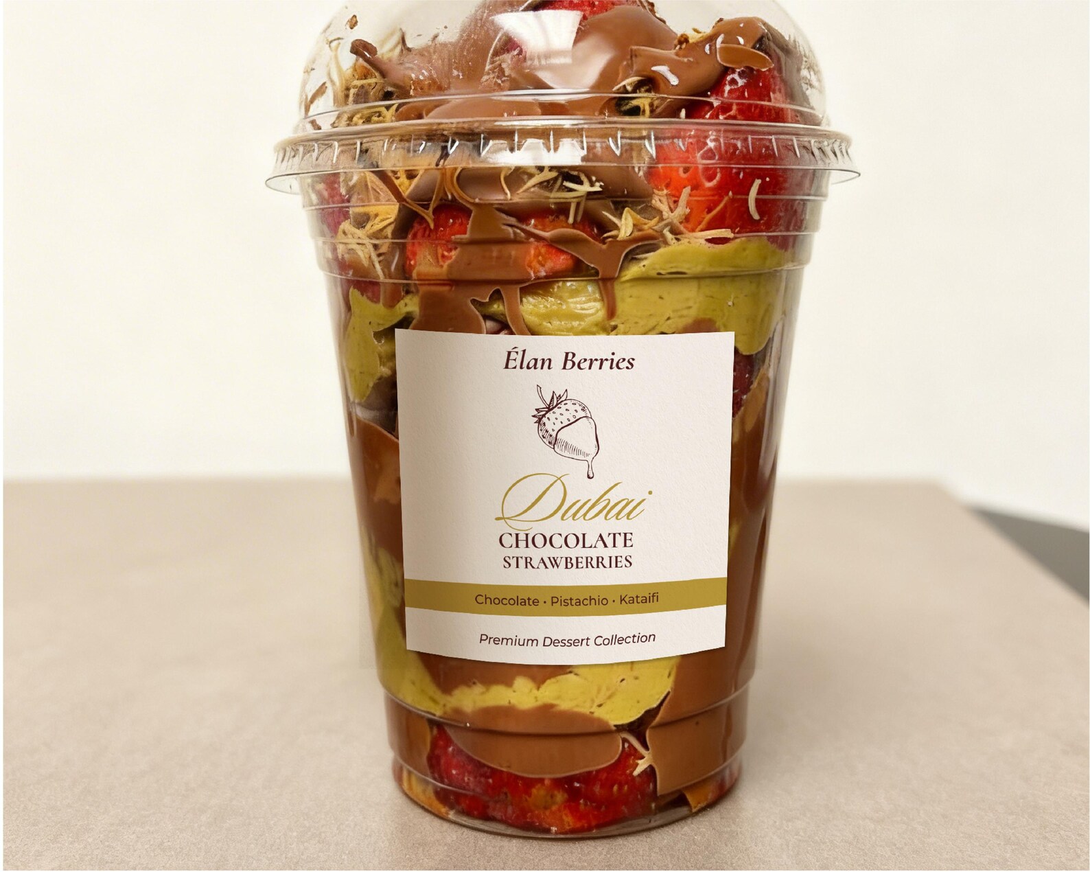 Editable Dubai Chocolate Strawberries Cup Label With QR Code: Printable ...