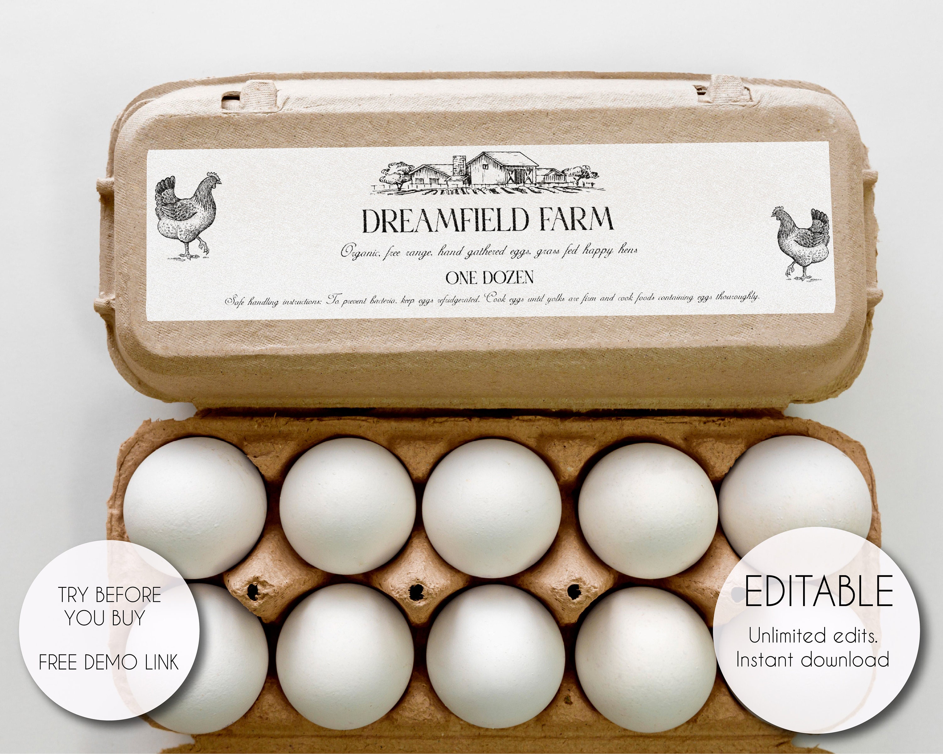 Egg Carton Label, Editable Egg Carton Label, DIY Farm Label ...