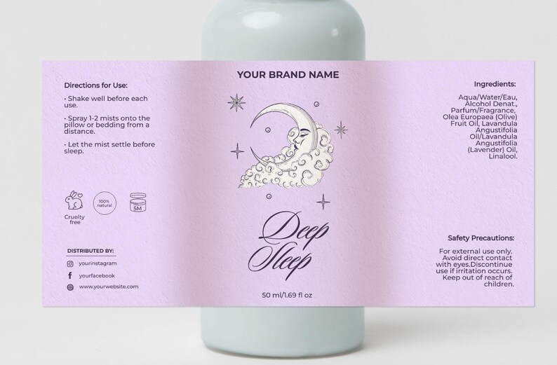Editable Pillow Mist Label Template, Printable Luxury Room Spray Bottle ...