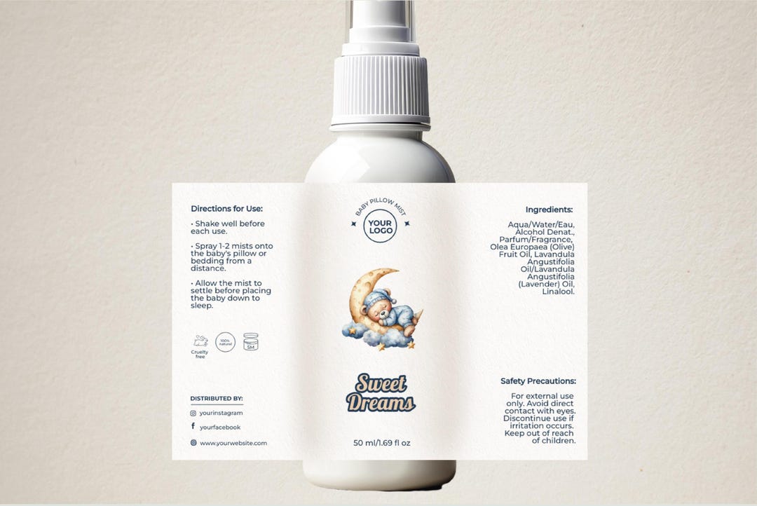 Editable Baby Pillow Mist Label Template: Nursery Spray Sticker ...