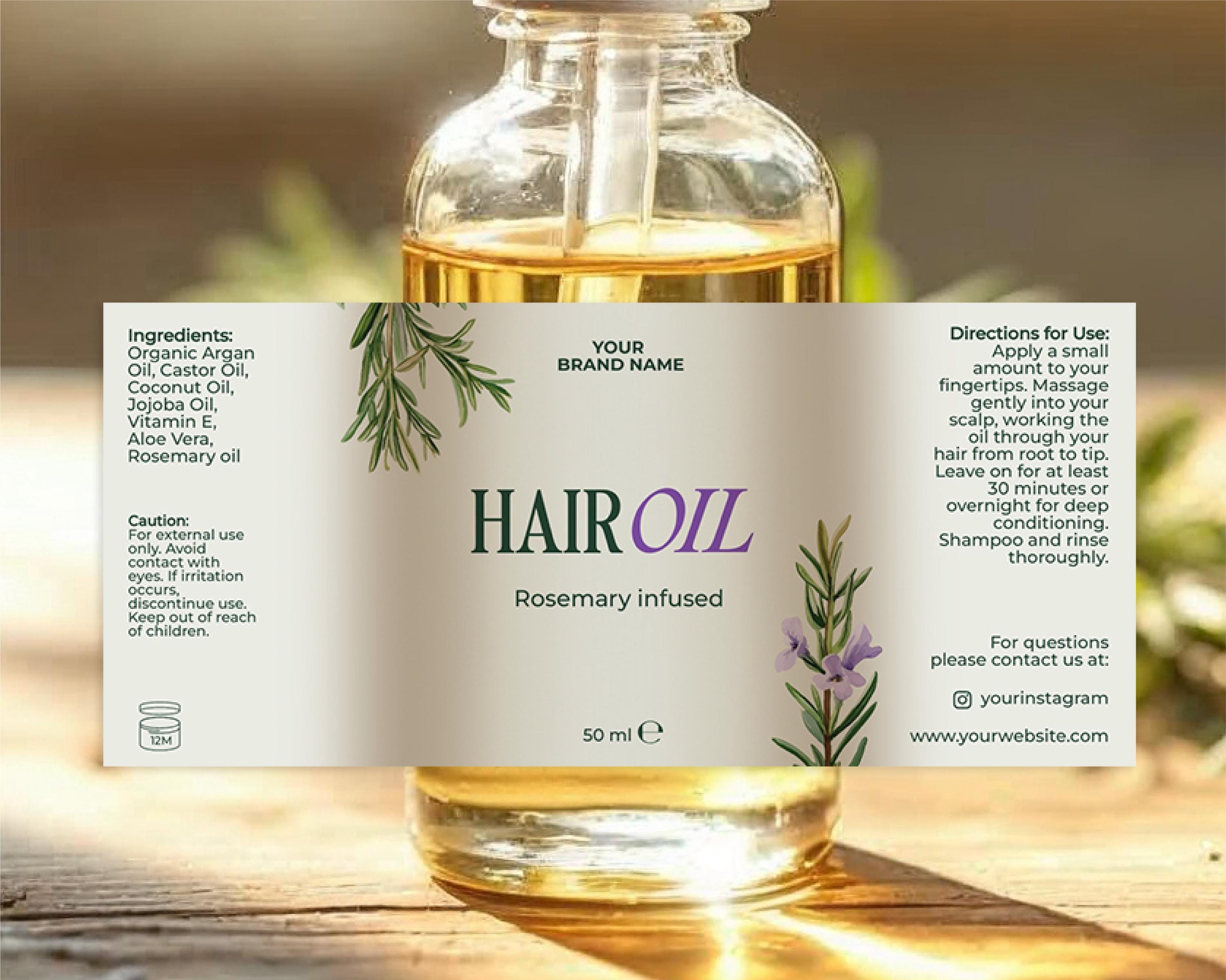 Editable Rosemary Oil Label Template: Custom Hair Growth Serum Sticker ...