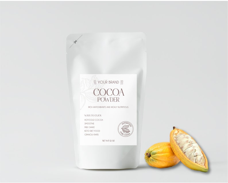 Printable Cocoa Powder Bag Label Template, Editable Cocoa Powder Bag ...