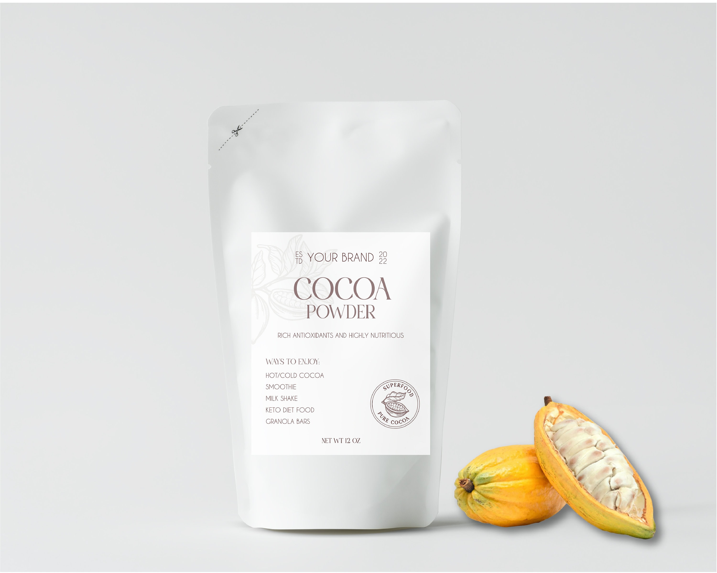 Printable Cocoa Powder Bag Label Template, Editable Cocoa Powder Bag ...