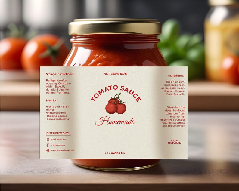 Editable Luxury Tomato Sauce Jar Label Template, Printable Modern ...