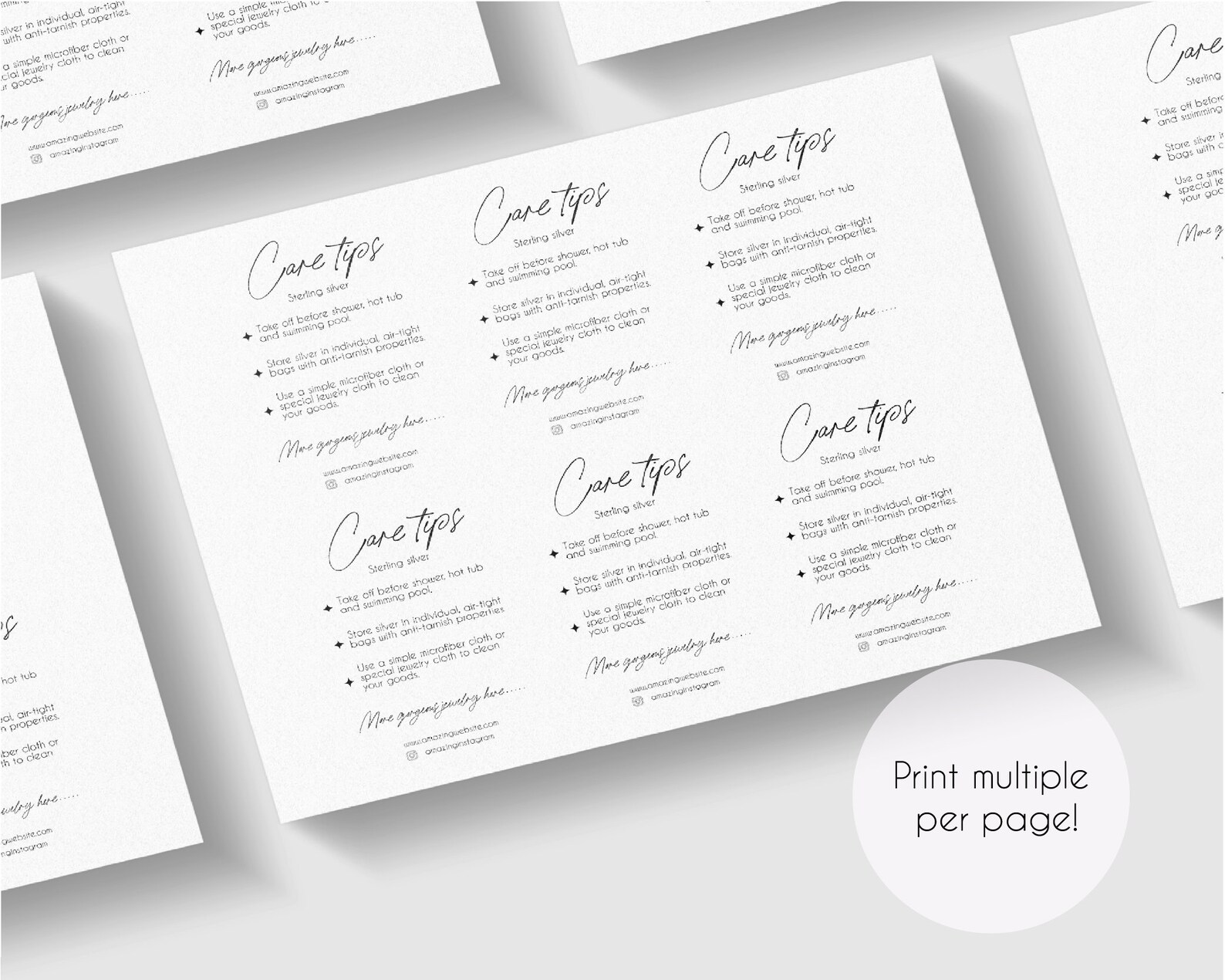 Printable Sterling Silver Care Instruction Card - Jewellery Card Care ...