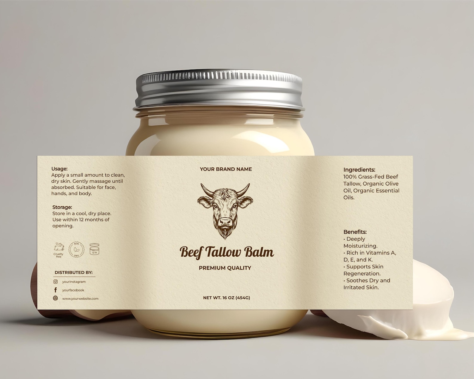 Editable Beef Tallow Jar Label Template, Printable Luxury Tallow Balm ...