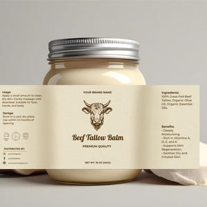Editable Beef Tallow Jar Label Template, Printable Luxury Tallow Balm ...