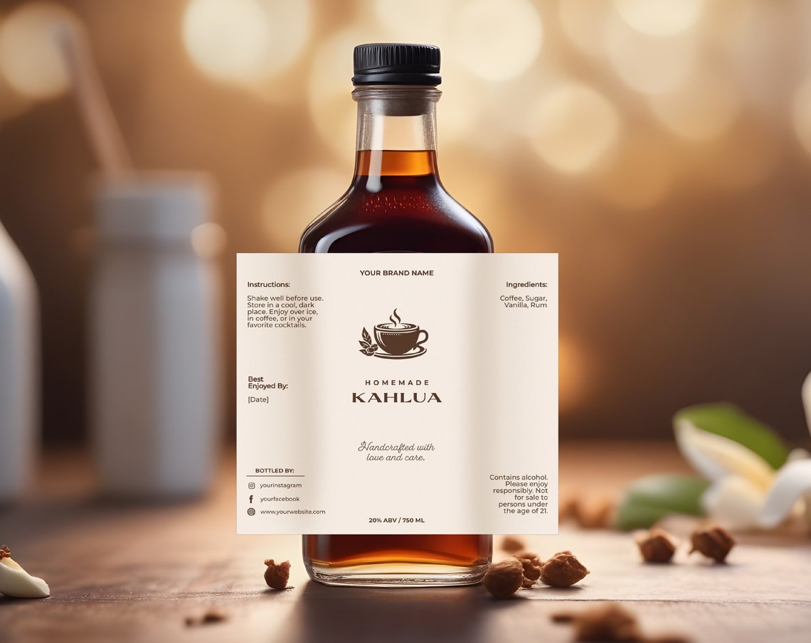Editable Homemade Kahlua Bottle Label Template, Printable Coffee ...