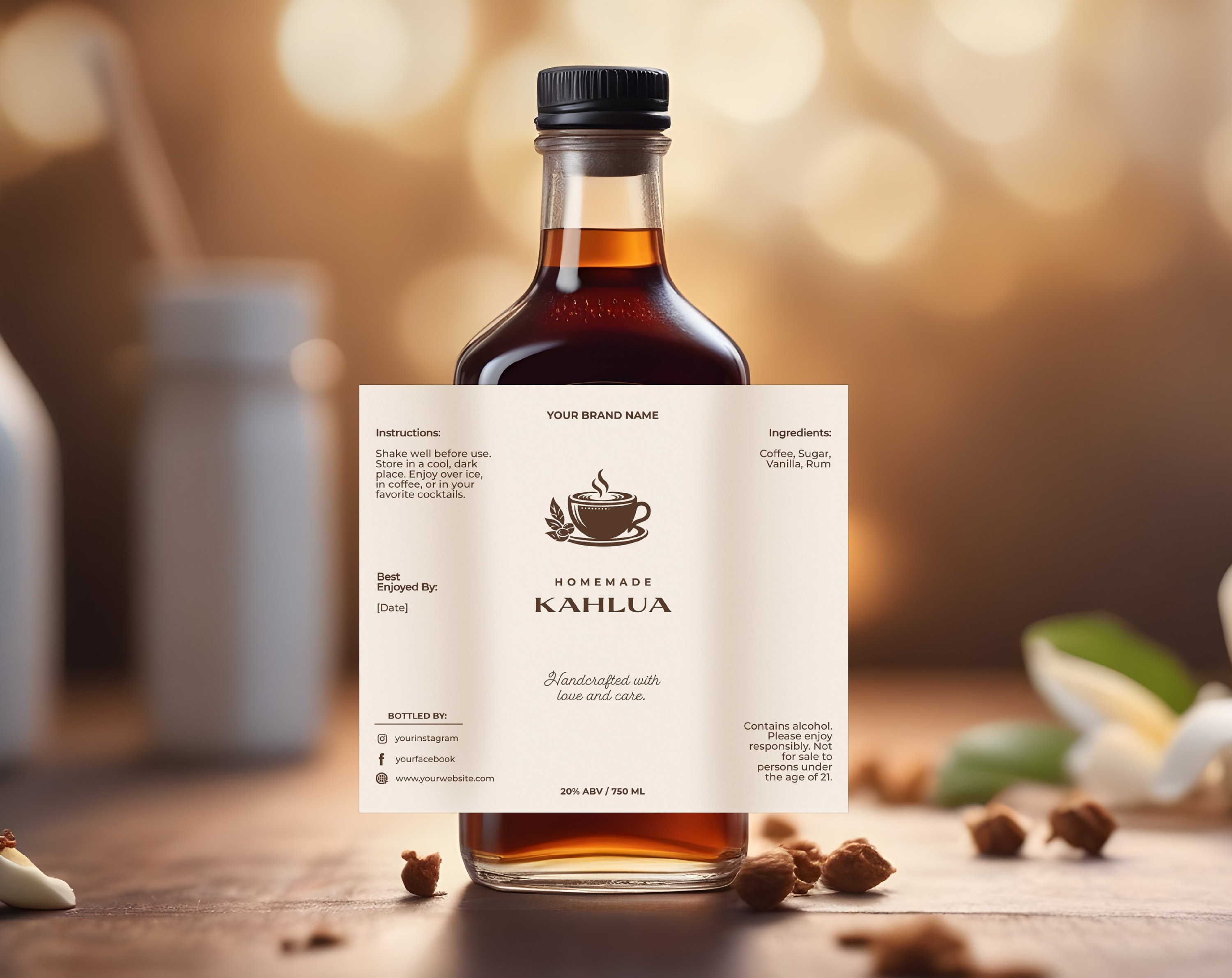 Editable Homemade Kahlua Bottle Label Template, Printable Coffee ...