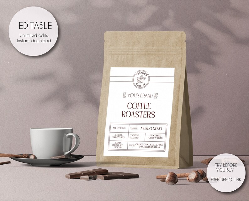 Printable Coffee Bag Label Template Editable Coffee Bag Label - Etsy