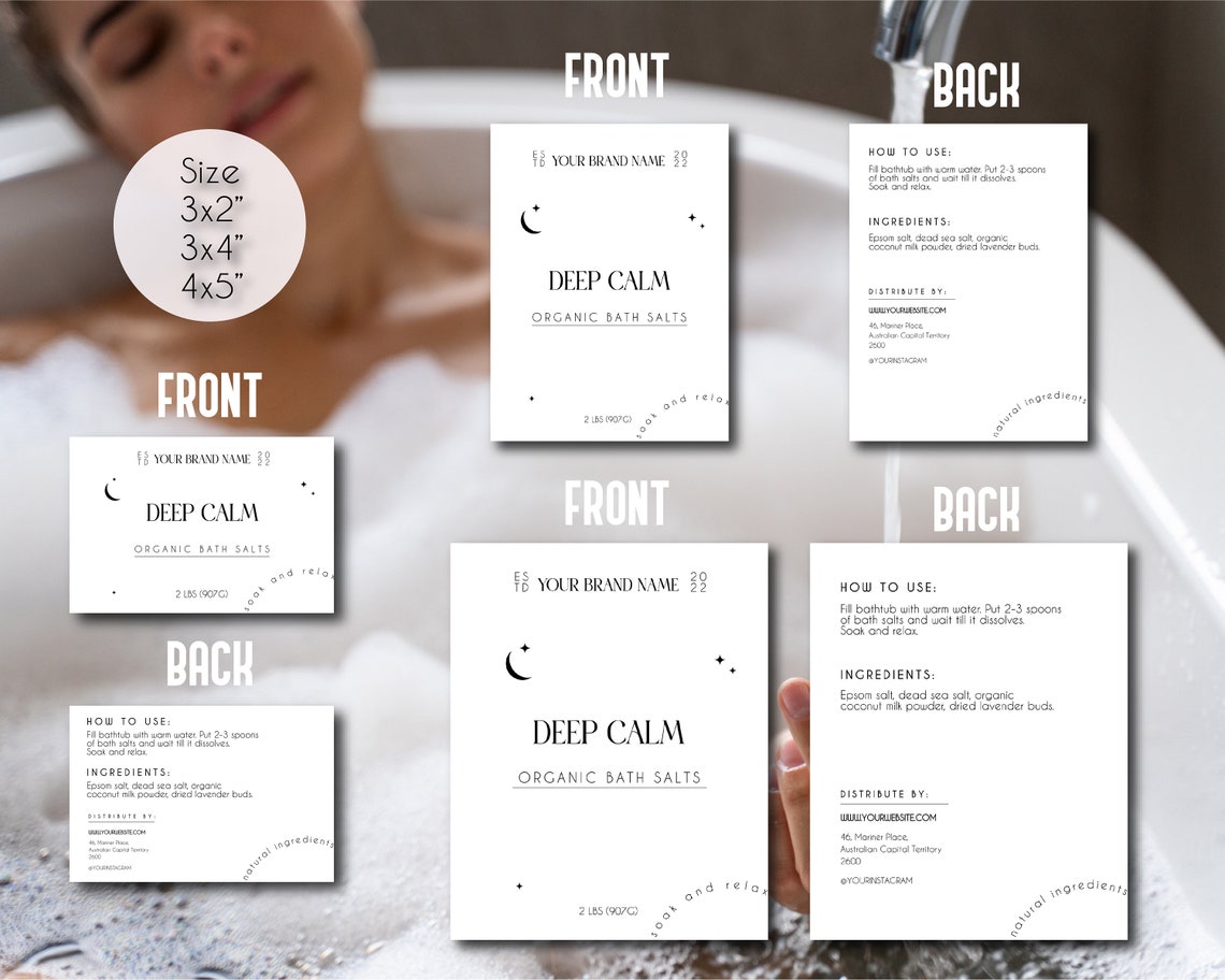 Editable Minimalist Bath Salts Pouch Label Template, Printable Bath ...