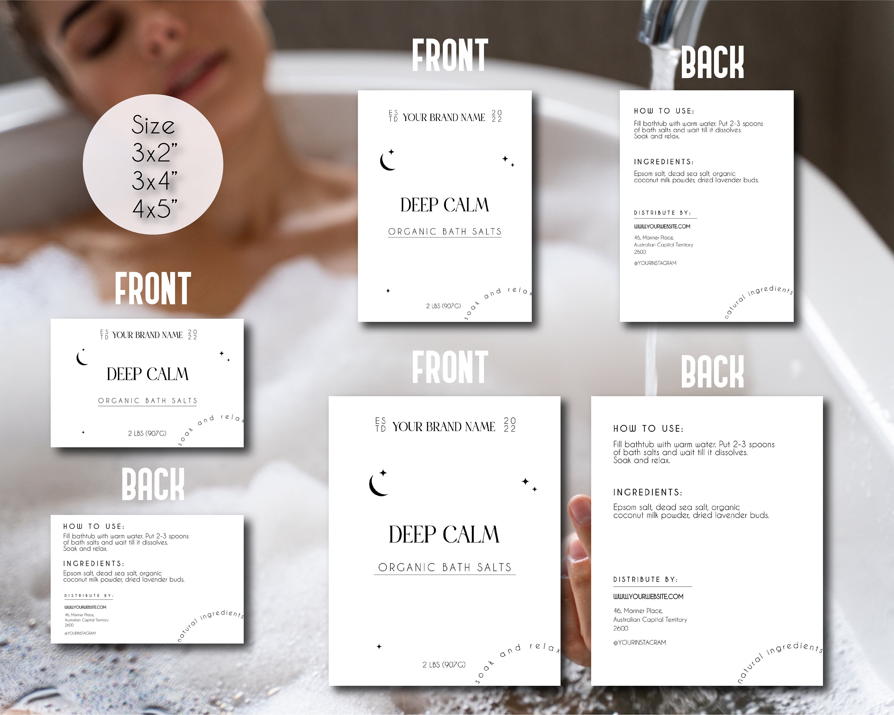 Editable Minimalist Bath Salts Pouch Label Template, Printable Bath ...