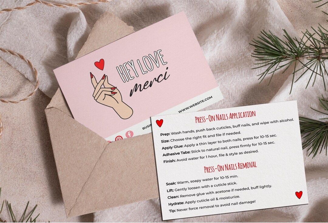 Editable False Nails Application Card Template, Printable Artificial ...