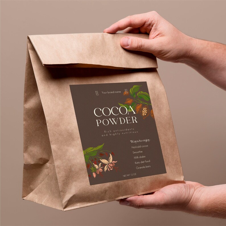 Editable Cocoa Powder Bag Label Template, Printable Cacao Powder Bag ...
