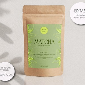 Editable Matcha Tea Label Template, Customizable Matcha Green Tea ...