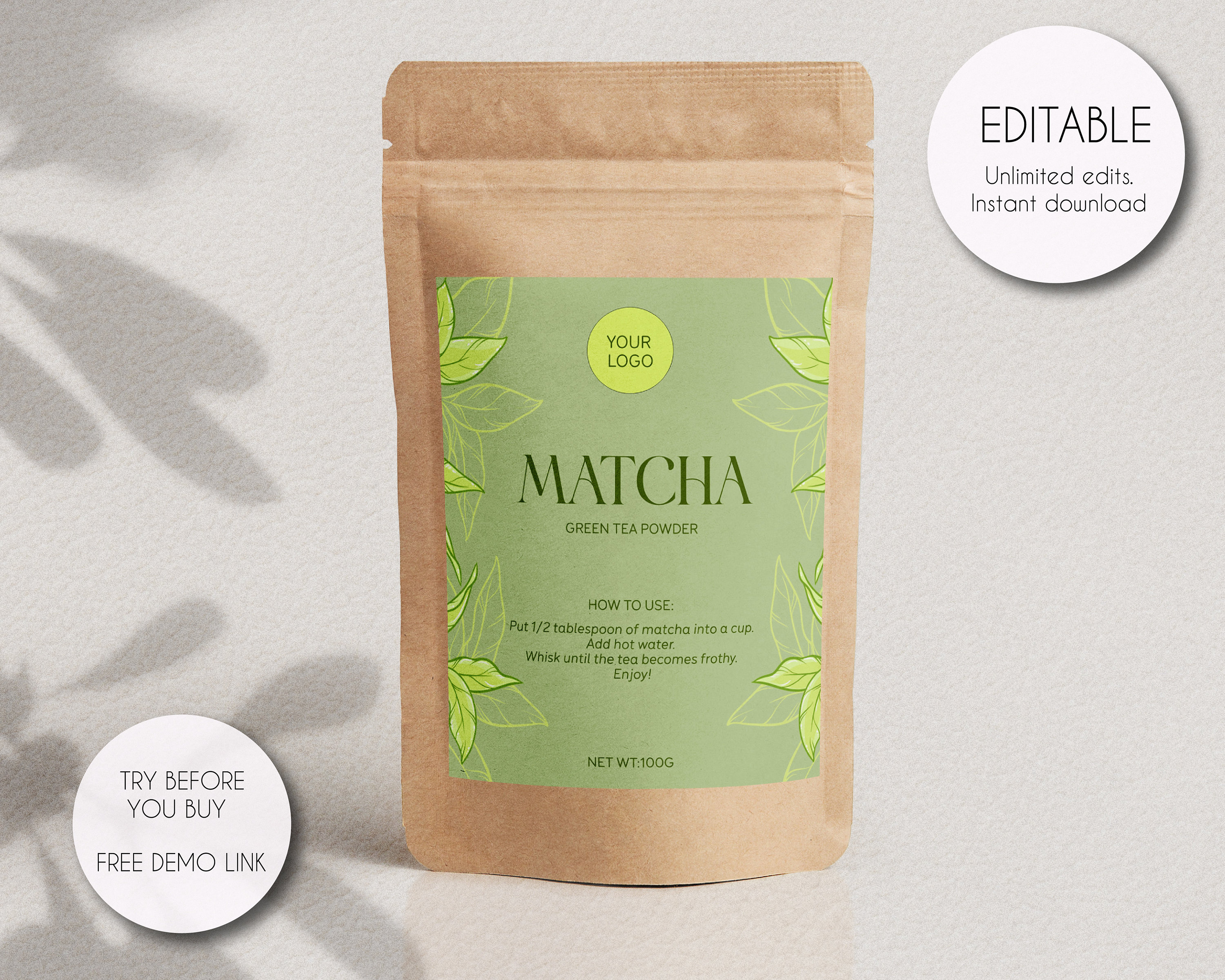 Editable Matcha Tea Label Template, Customizable Matcha Green Tea ...