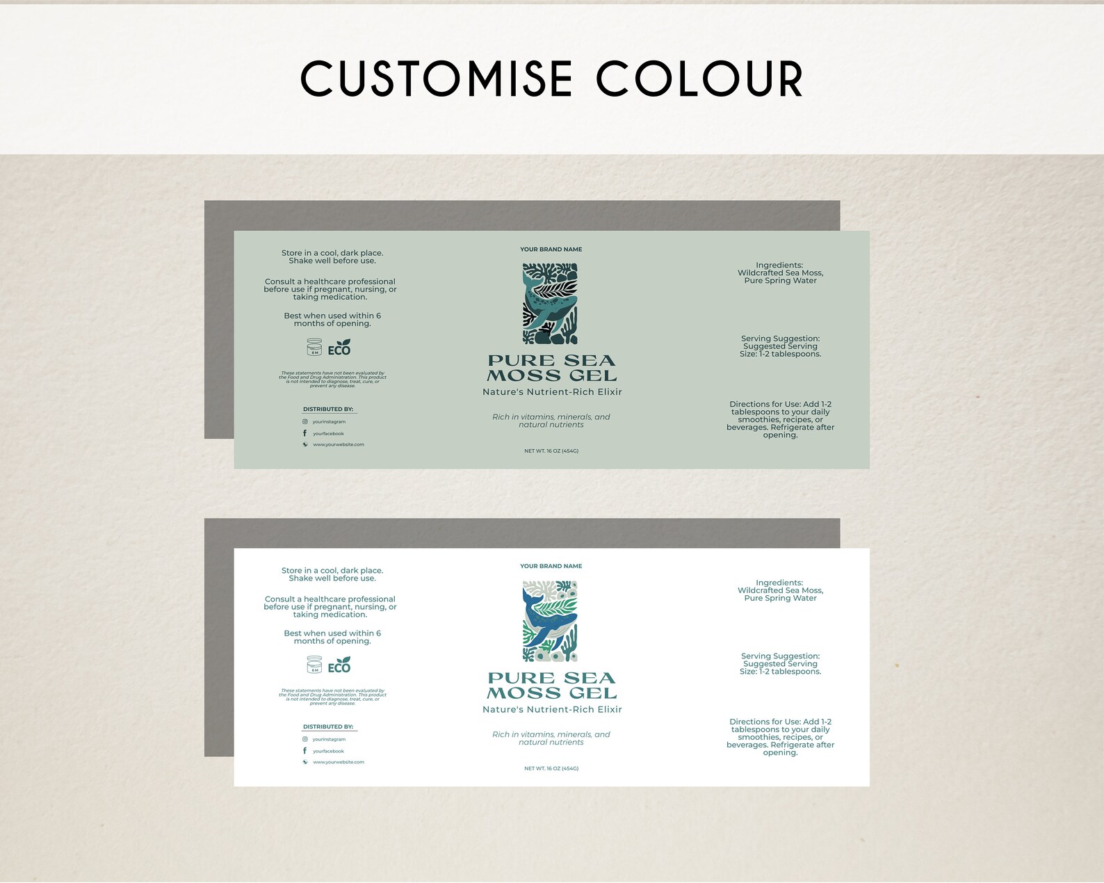 Editable Sea Moss Gel Label Template: Custom Food Jar Sticker (digital ...