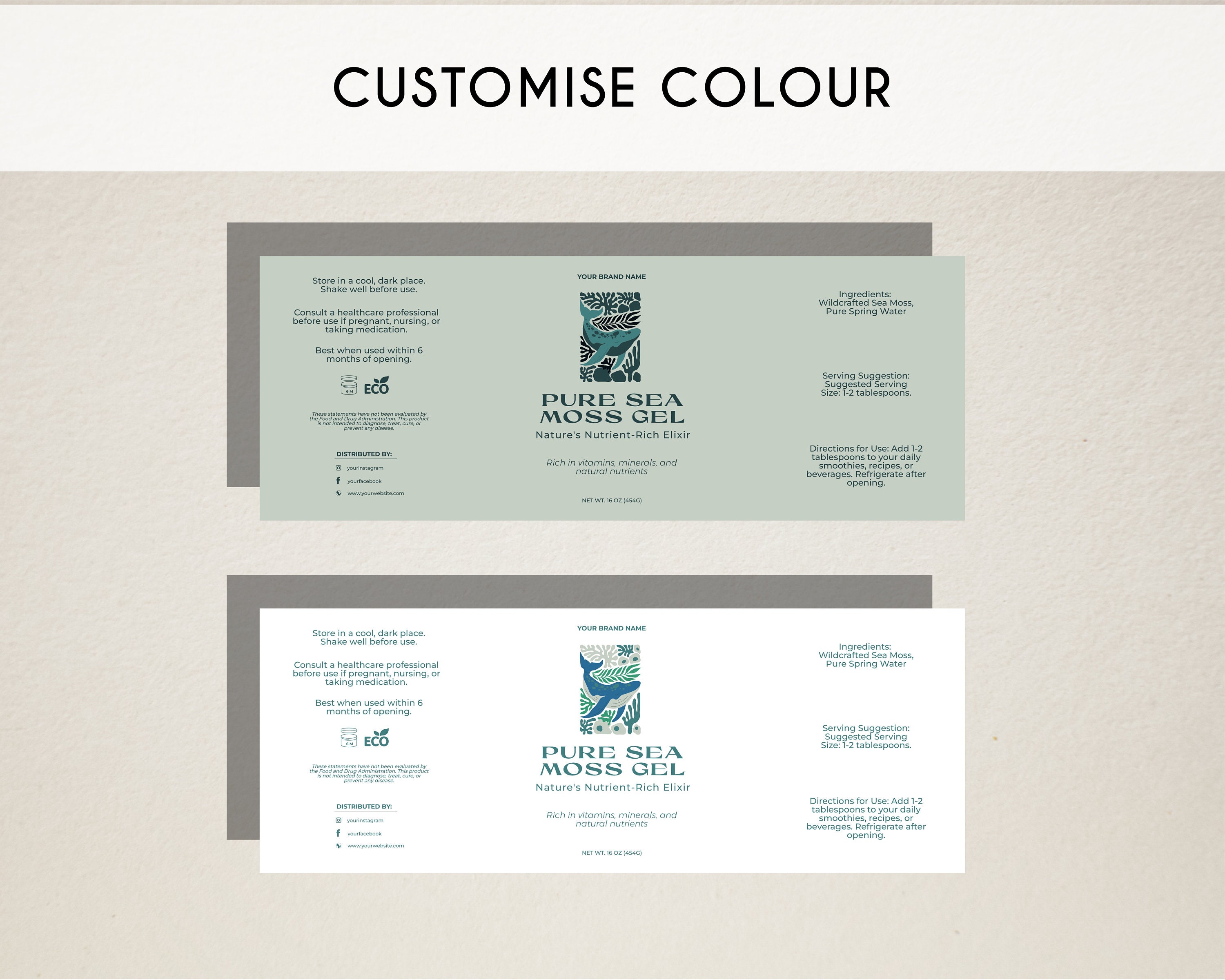 Editable Sea Moss Gel Label Template: Custom Food Jar Sticker (digital ...