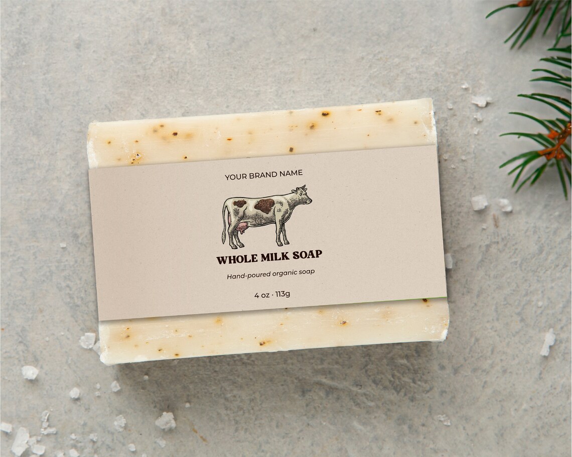 Editable Whole Milk Soap Label Template, Printable Minimalist Cow Soap ...