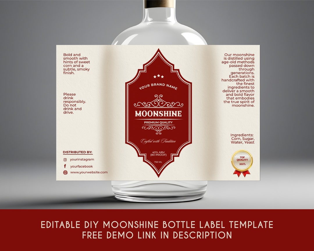 Editable Luxury Moonshine Label Template, Printable Homemade Moonshine ...