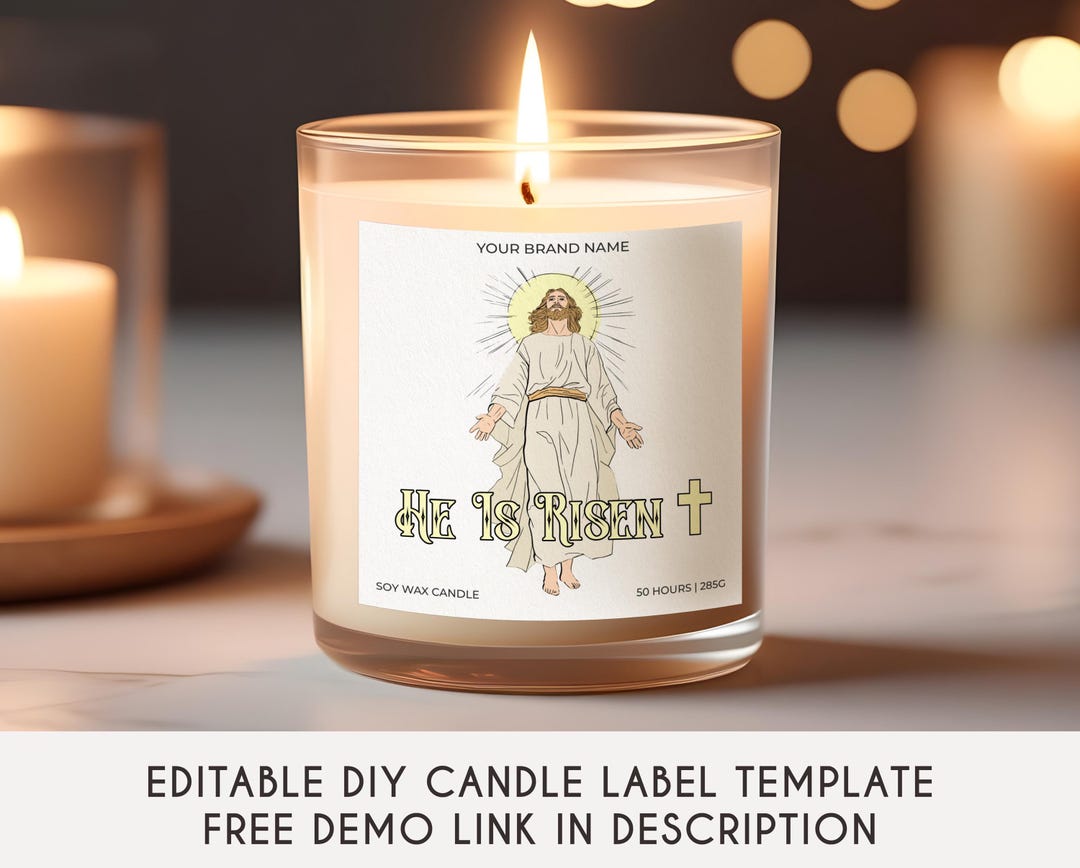 Editable He is Risen Candle Label Template, Printable Easter Christian ...